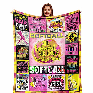 Zolumy Softball Blanket Gifts, Softball Gifts for Girls, Softball Gifts for Team, Softball Gift for Woman, Softball Lover/Player Gifts, Best Softball Coach Gifts, Softball Team Gifts, Blankets 60X50in