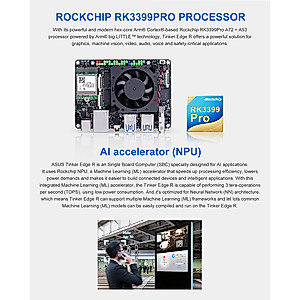 Tinker Edge R RK3399Pro Single Board Computer with 3 Tops NPU Ideal for Edge AI Computing andML Object Detection (6GB+16GB eMMC Version)