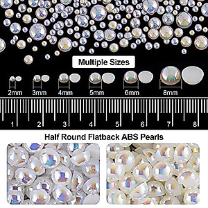 4000PCS Flatback Rhinestones and Half Round Pearls Kit #1, Multi Size Glass Clear & AB Crystals, Plastic Flat Back White AB & Beige AB Dome Bead with Pickup Pencil and Tweezer for Nail Art