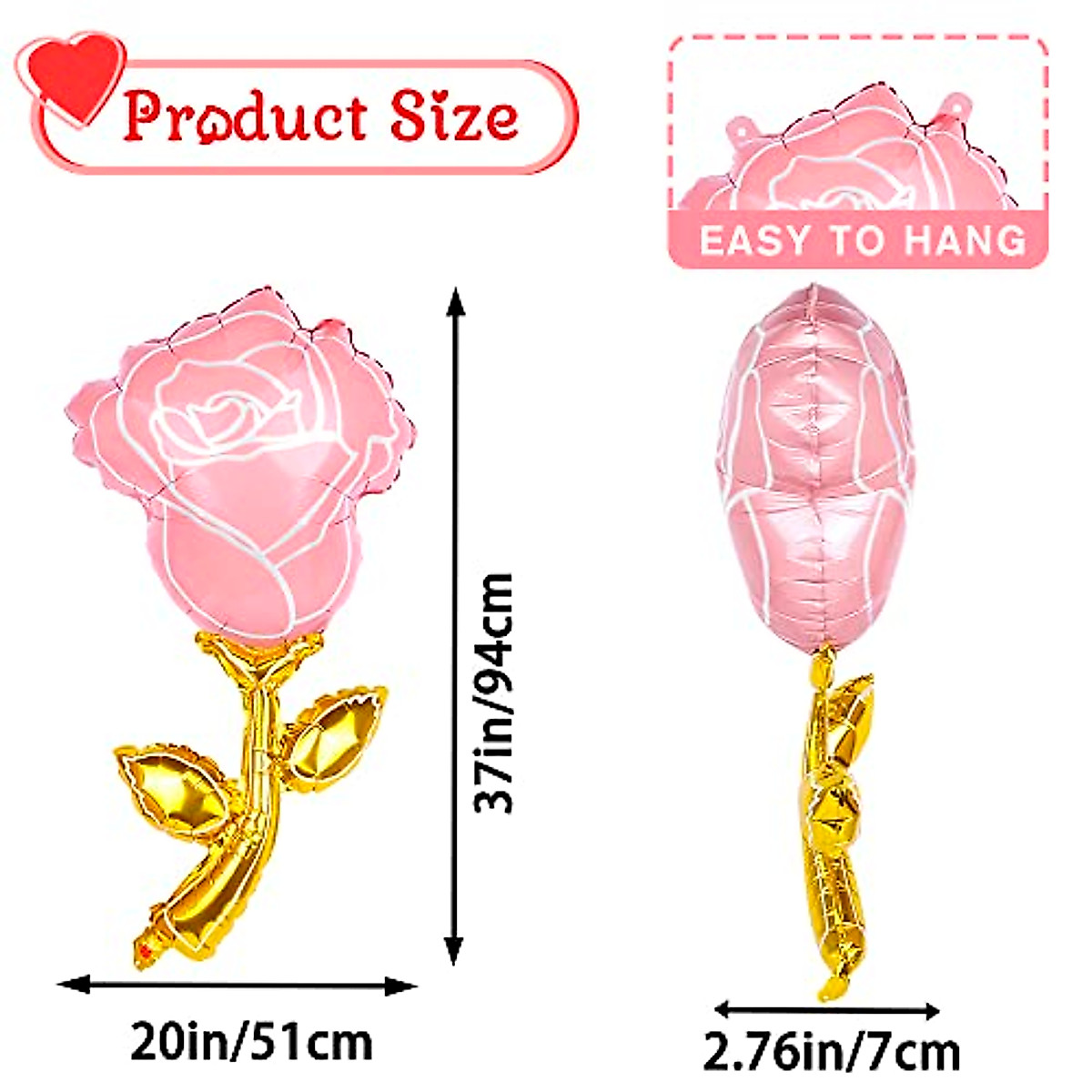 YUJUN 9PCS Valentines Day Rose Shaped Foil Balloons for Valentines Photo Backdrop Rose Flower Theme Wedding Valentines Day Decoration Party Supplies（Pink）
