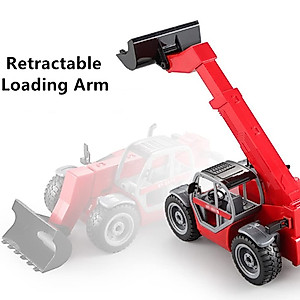HJLXMF 1:20 Remote Control Telescopic Arm Loading Forklift 2.4G 6CH RC Truck Simulation Boom Shrinking Shovel Engineering Car Boy Toys (with Simulated Stone)