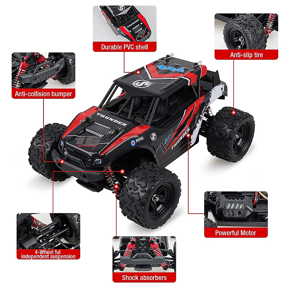 MaxTronic RC Cars,High Speed Remote Control Car for Adults,1:18 Scale 36 KM/H 4WD Off Road RC Monster Truck,All Terrain Electric Cars Two Rechargeable Batteries Included for Boys Girls