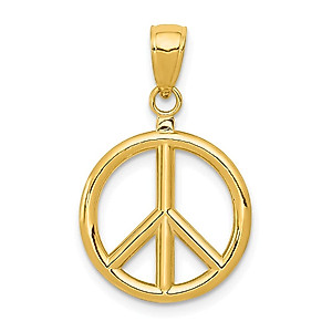 Diamond2Deal 14k Yellow Gold 3D Polished Peace Sign Charm Fine Jewelry for Women