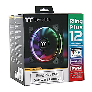 Thermaltake CL-F054-PL12SW-A Riing Plus 12 LED RGB Radiator Fan - Black (Pack of 5)