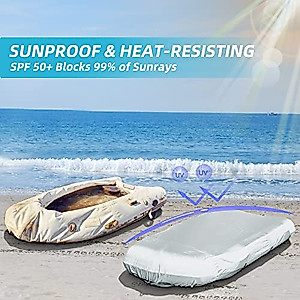 Seapisode 600D Marine Grade Fade and Tear Resistant Dinghy Cover, Heavy Duty Waterproof and Sunproof Inflatable Boat Cover, Silver (10.5'-11.5' Long)