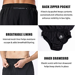 NAVISKIN Men's 5 inch Running Shorts Lightweight Quick Dry Workout Shorts Zipper Pocket Black Size L