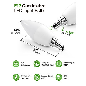 Eastiya Ceiling Fan Bulb Chandelier Bulbs 60 Watt Equivalent, 5000K Daylight White Candelabra LED Light Bulbs, E12 Small Base 6W B11 600LM, Non-Dimmable, Pack of 12