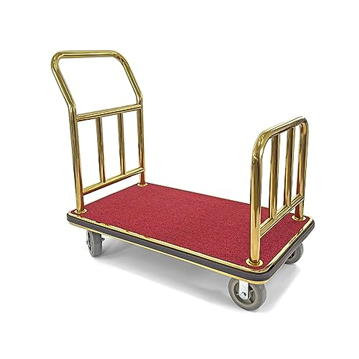 Hotel Luggage cart | Bellman's Cart | Rectangular Red Carpet Base | Steel Deluxe Platform Truck | Gold.
