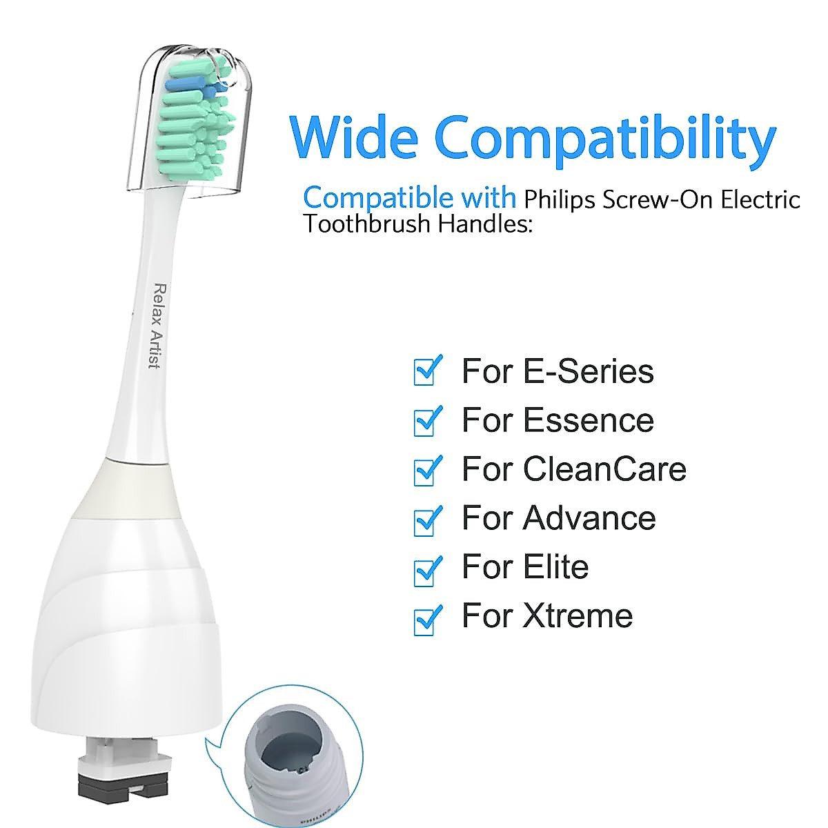 Relax Artist Replacement Toothbrush Heads for Deep Cleaning, Compatible with Phillips Sonicare Electric Tooth Brushes, Fit for E-Series, Essence, Xtreme, Elite, Advance