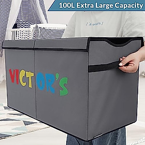 VICTOR'S Large Toy Box, Collapsible Storage Bins with Lid, Foldable Fabric Storage Box Large Organizer Container for Nursery Home Bedroom Office - Dark Grey