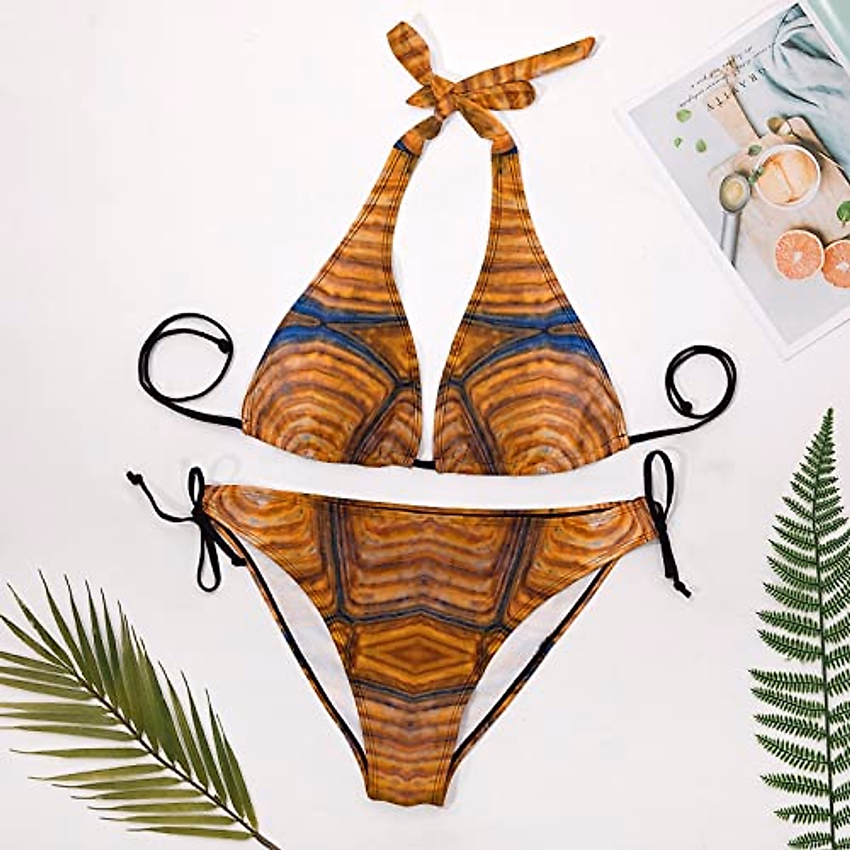 Turtle Carapace Women Two Piece Swimsuit, Sexy Swimwear Halter, String Triangle Bikini Sets XS