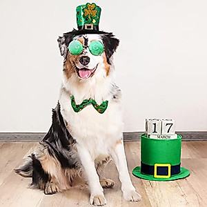 3 Pcs St Patrick&#039;s Day Dog Costume, St. Patty&#039;s Day Doggie Headband Green Round PET Sunglasses and Green Shamrock Bow Tie Kit for Medium Large Dogs