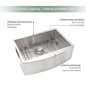 27 Farmhouse Sink Single Bowl - Logmey 27 inch Stainless Steel Kitchen Sink 18 Gauge Apron Front Single Bowl Kitchen Farm Sink