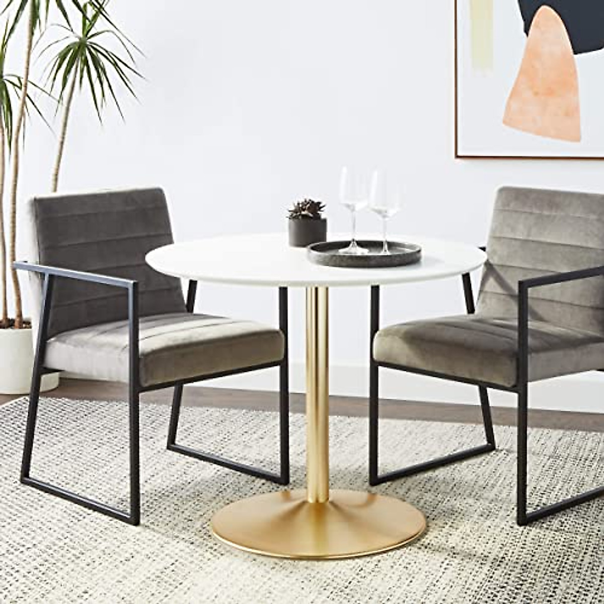 Target Marketing Systems Pisa Round Dining Table with Chrome Plated Base, Modern Retro Kitchen Furniture for Small Spaces, Condos and Apartments, 35.4", Golden