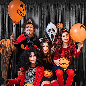 2 Pack 3.2 ft x 9.8 ft Black Tinsel Curtain Party Backdrop Decorations, Metallic Foil Fringe Backdrop Door for Halloween, Christmas, Birthday Graduation Wedding Party Streamers Photo Backdrop.