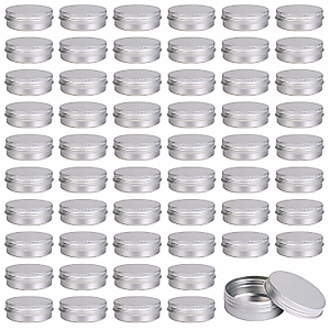 Moretoes 60 Pack 2 Oz Metal Round Tins Aluminum Tin Cans Containers with Screw Lid for Lotion Bars, Balms, Salve, Spices or Beard Balm