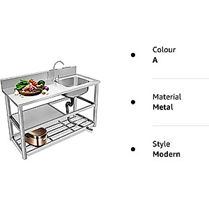 Freestanding Stainless Steel Sink, Commercial Restaurant Sink, Outdoor Single Bowl Station Utility Sink for Bar Restaurant Kitchen Hotel and Home 1 Compartment Sink with Drainer Unit and Tap