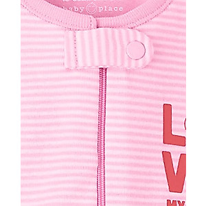 The Children's Place Baby Girls' and Toddler Short Sleeve Zip-Front One Footless Pajama Snug Fit 100% Cotton 2 Piece Set, Tiara Pink, 4T