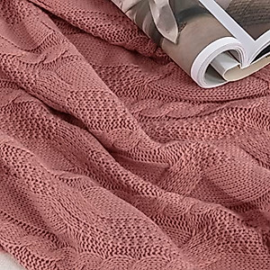 Aormenzy Dusty Pink Knit Throw Blankets Cable Knit Decorative Throw Blanket Dusty Rose Soft Cozy Knitted Blanket for Sofa Couch Bed, 50" x 60"