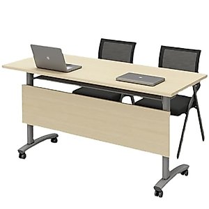 Foldable computer Table, Flip Top Mobile Training Table with Management,storage layer and Lockable wheels for Conference Rooms,Training,Media Centers,Classrooms ( Color : Wood(+2 chair) , Size : 120*4