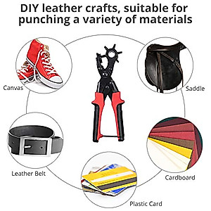 CAMWAY Leather Hole Punch,6Size Revolving Punch Plier Kit Leather Punches Belt Hole Puncher + 240 Set Leather Rivets Double Cap Rivet Hole Puncher for Crafting,Dog Collars,Shoes,Fabric,Paper DIY