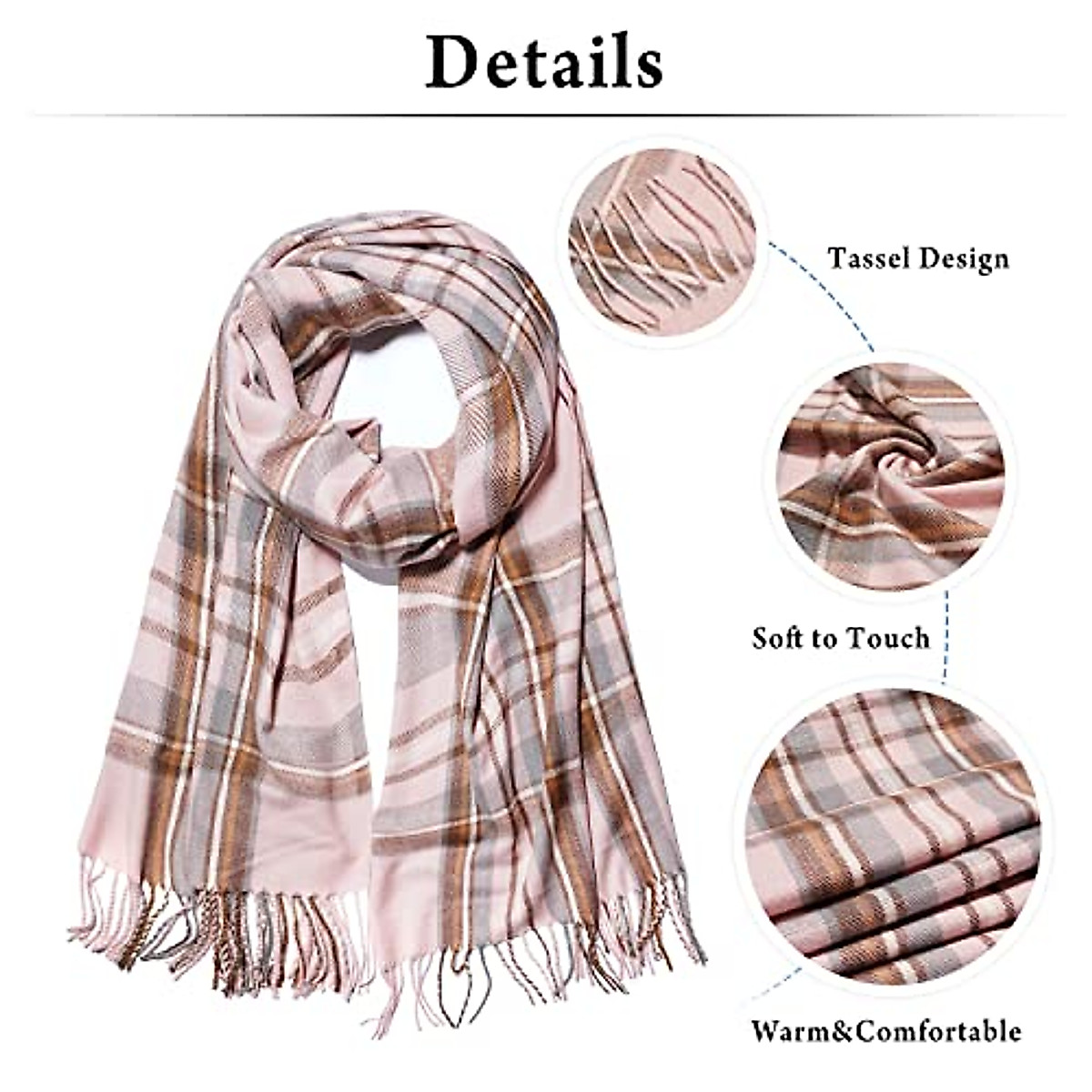 VANLINKER Winter Warm Scarfs for Women Cashmere Feel Large Scarf Fashion Poncho Long Shawls Grid Wraps Scarves Super Soft Light VL9310 Pink