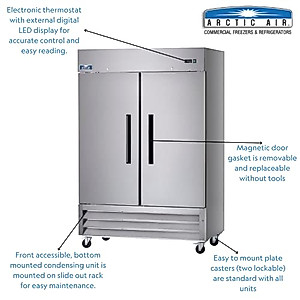 Arctic Air AF49 54" Two Section Two Door Reach-in Commercial Freezer, 49 Cubic Feet, Stainlesss Steel, 115v