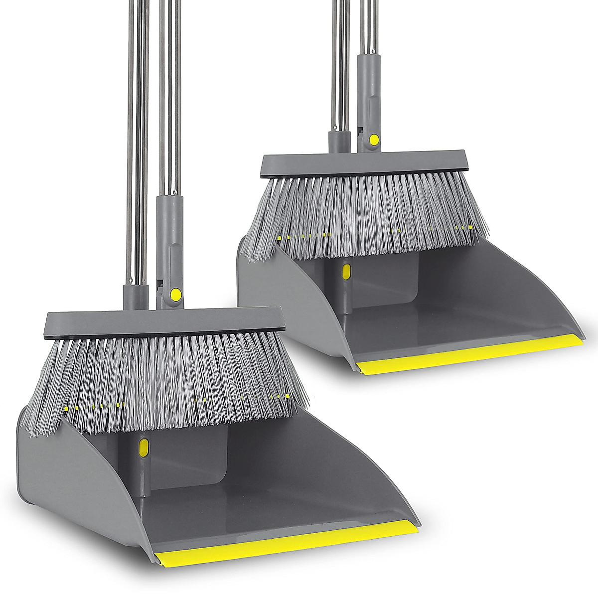 PHYEX 2-Pack Broom and Dustpan Combo Set, 48" Long Adjustable Handle Stand Up Dustpan with Self-Cleaning Teeth, Ideal for Home, Office, Kitchen, Indoor & Outdoor Use, Grey