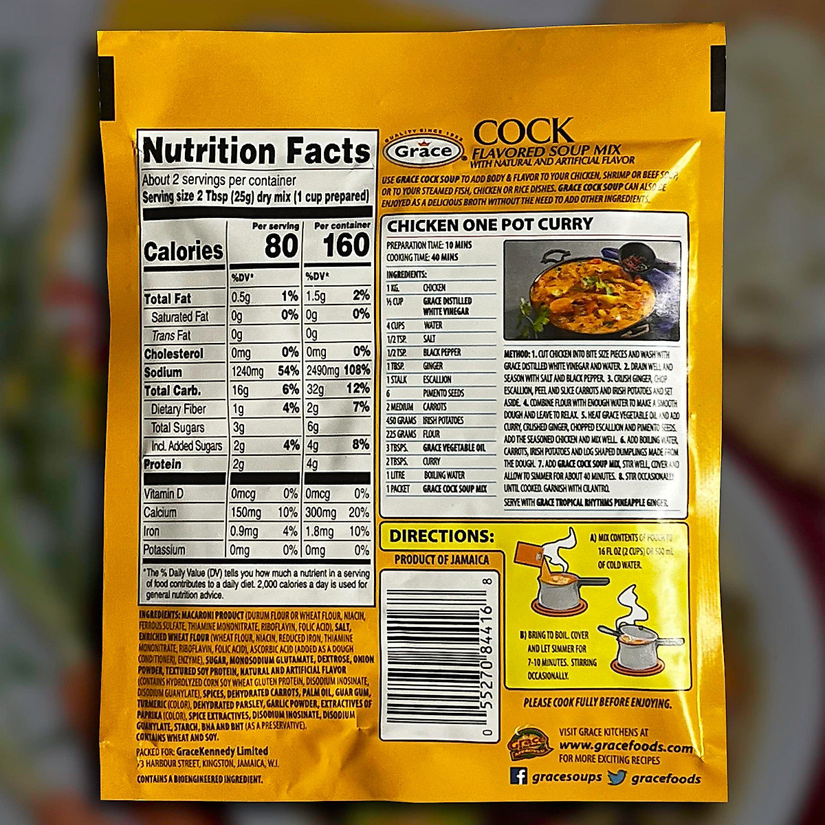 Grace Cock Flavored Soup Mix - 1.76oz - 3 Pack - Caribbean Cock Soup Mix - Cock Seasoning Soup Packets - Spicy Chicken Soup Mix - Chicken Spicy Soup Mix Packets - Jamaican Food Products