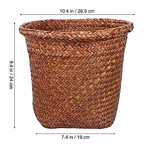 Gadpiparty Straw Woven Wastebasket Wicker Trash Can Round Rattan Waste Basket Sundries Storage Basket Garbage Container Bin for Bedroom Bathroom Offices Home, Size S