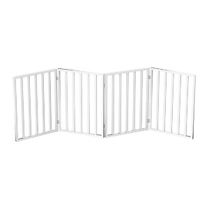 Pet Gate - 4-Panel Indoor Foldable Dog Fence for Stairs, Hallways or Doorways - 72x24-Inch Retractable Wood Freestanding Dog Gates by PETMAKER (White)