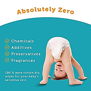 Whoopsie Wipes | Ultra-Soft - 100% Pure Cotton Dry Baby Wipes | Use Wet or Dry | Soft & Sensitive | Hypoallergenic | Extra Strong & Absorbent | Perfect for Diaper Changes, Runny Noses, Drool, Meal Time & Nursing (6-Pack)