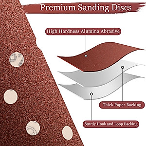 Szarint 5 Inch Sanding Discs Hook and Loop, 70 PCS 8 Hole Sandpaper Include 40, 60, 80, 120, 180, 240, 320 Grit for Random Orbital Sander