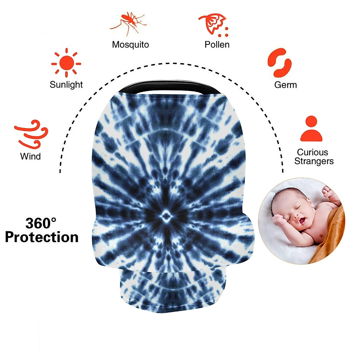 Nursing Cover Breastfeeding Scarf Navy Blue Tie Dye - Baby Car Seat Covers, Stroller Cover, Carseat Canopy (0mb7g)