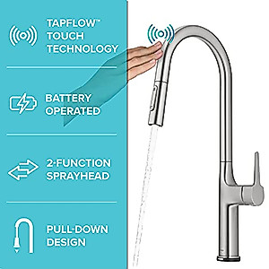 KRAUS Oletto Tall Modern Single-Handle Touch Kitchen Sink Faucet with Pull Down Sprayer in Spot Free Stainless Steel, KTF-3101SFS