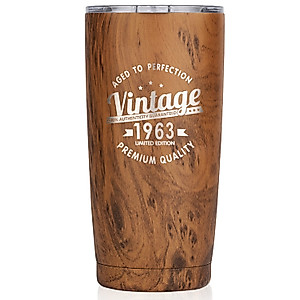 NUI LIVING Vintage 1963 60th Birthday Christmas Gifts for Women Men Insulated Stainless Steel Tumbler - 60 Year Old Presents 20 oz Best Christmas Gift for Mom Dad Wife Husband Aunt Grandma 60th Party