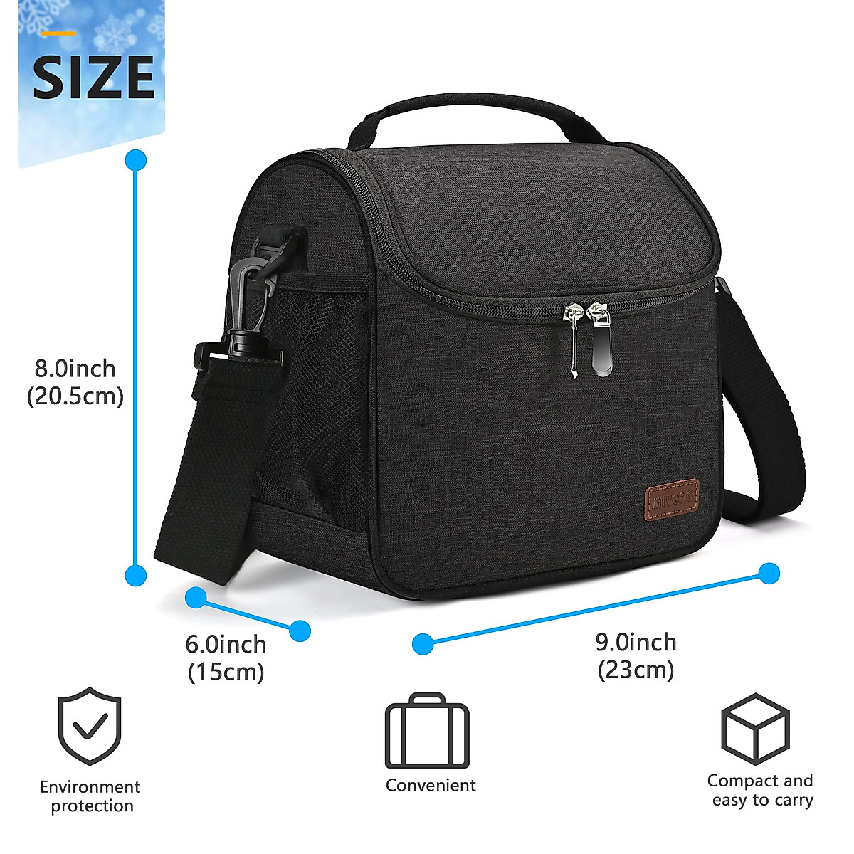 MIYCOO Insulated Lunch Box for Women Men Leakproof Girls and Boys Lunch Bag for School Outdoor Work with Shoulder Belt, (Black,11L)