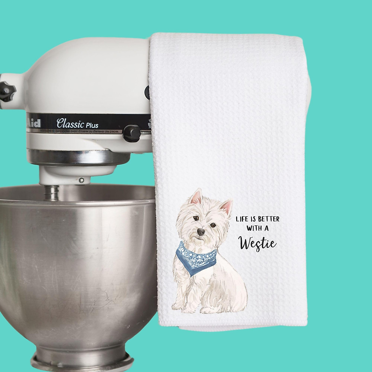 Watercolor Life is Better with a West Highland Terrier "Westie" Microfiber Kitchen Tea Bar Towel Gift for Animal Dog Lover