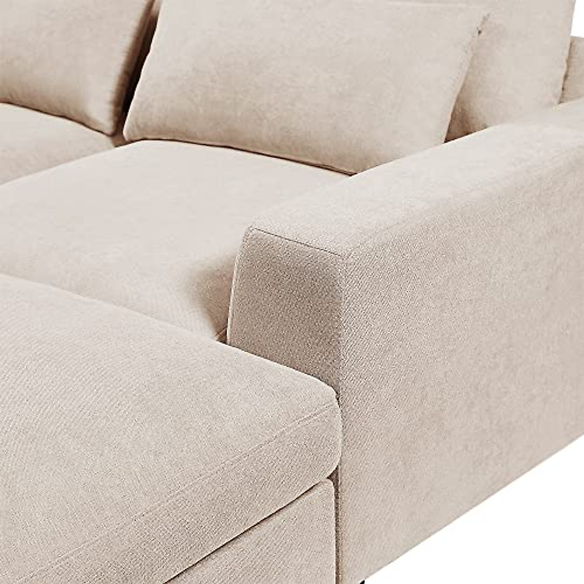 Deep Seat Down Feather Filled Modular Upholstered Sectional Sofa Couch with 4 Waist Pillows for Home Office Apartment Living Room,L-Shaped Corner Sofa & Couch Movable Ottoman/Chaise