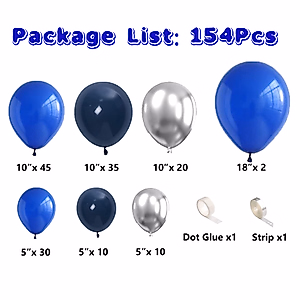 152Pcs Blue Balloon Garland Arch Kit, Royal Navy Blue and Metallic Silver Balloons in different Sizes for Boy Birthday Baby Shower Graduation Party Decoration
