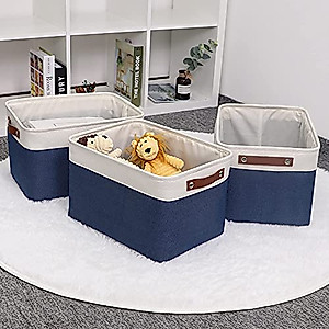 HNZIGE Small Fabric Baskets for Organizing Collapsible Storage Baskets for Shelves, Closets, Laundry, Nursery, Decorative Baskets for Gifts Empty (White&Blue)