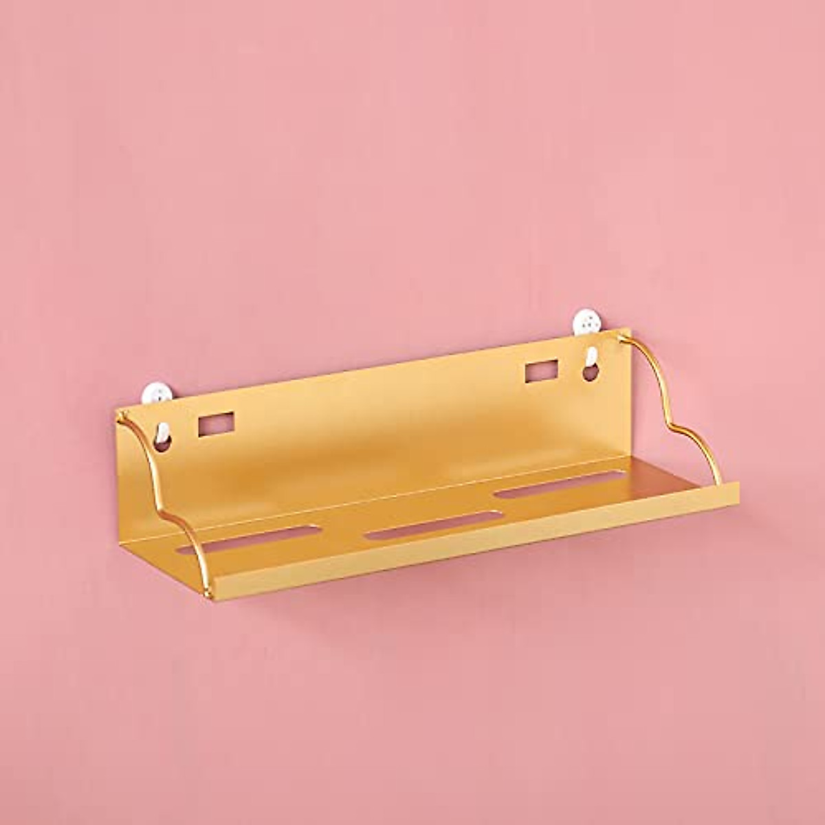 Above Sink Shelf Decoration Rack Simple Style Wall Hanging Decoration Metal Bracket Wooden Base Natural Stability Beautiful and Generous (Gold, One Size)