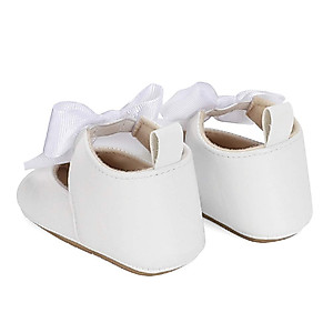 Baby Girls Bowknot Mary Jane Flats Rubber Sole Infant Toddler Walking Shoes Moccasinss Wedding Dress Shoes, White 3-6 Months