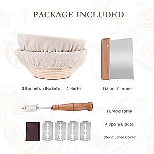 Komiikka Bread Proofing Baskets Set of 2, Sourdough Bread Making Supplies Starter Kit, Bread Making Tools, Proofing Basket for Bread baking, Banneton Basket Gift Set (8.5inch, Round)