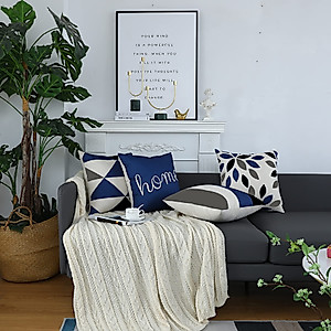 Throw Pillow Covers 22X22 inch Set of 4 Linen Farmhouse Home Decor Square Geometric Abstract Accent Pillow Cover Decorative Cushion Modern Outdoor Indoor Pillow Case for Couch Sofa Chair