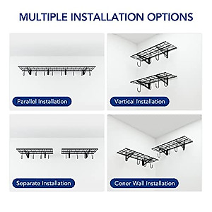 FLEXIMOUNTS Garage Wall Shelving, 2-Pack 1x3 ft, Includes 8 Bike Hooks, Wall Shelf Garage Organization System w/Bike Hangers, Garage Storage Rack, Floating Shelves, 300 lbs Weight Capacity