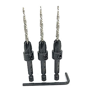 FTG USA Countersink Drill Bit Set 3 Pc #6 (9/64") Wood Countersink Drill Bit Pack Same Size Set Countersink HSS M2 Tapered Countersink Bit, with 1 Hex Wrench, Woodworking Countersink Drill Bits
