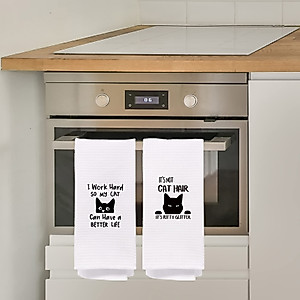 NEGIGA Cat Kitchen Towels and Dishcloths Sets 24x16 Inch Set of 4, Funny Black Peeking Cat Decor Decorative Dish Hand Tea Bath Towels for Kitchen Bathroom,Cat Lovers Girls Gifts