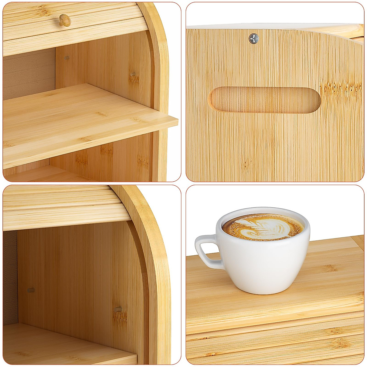 Bamboo Bread Box with Clear Front Window - Large Capacity Wooden Bread Storage Holder for Kitchen Counter - Double Layer Bread Storage Bin Holds 2 Loaves