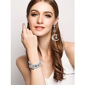 Vintage Opal Sun and Moon Planet Earrings Long Bohemian Tassel Cresent Moon Drop Earring Mother's Day Gift Earrings for Women Girls